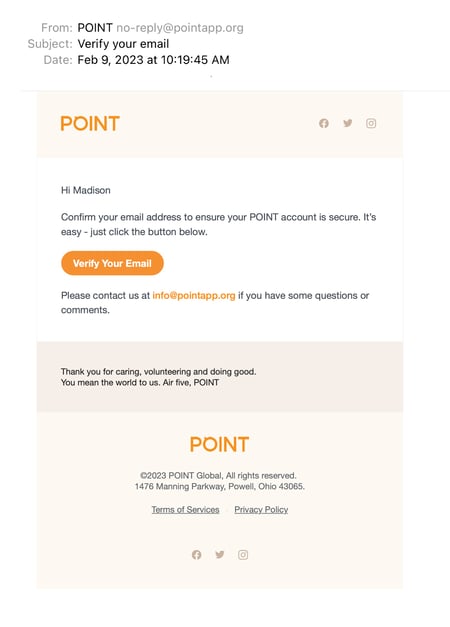 How does a volunteer verify their email?